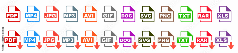 Symbol Set File Formats Set Of Document File Formats Icons File Extensions Diverse Icons Set
