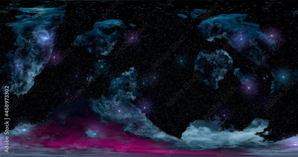 3d rendering. Space background with nebula and stars. Environment 360 ...