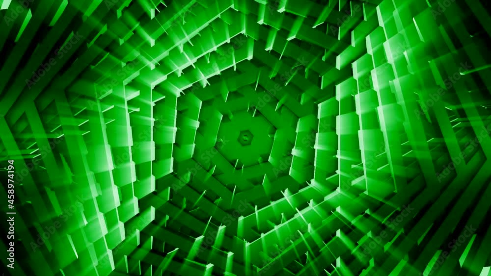 Hypnotic spiral with polygons and glow. Motion. 3D moving spiral of ...
