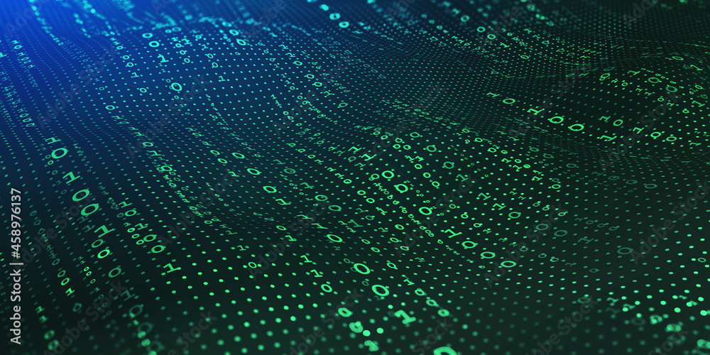 Waves of computer code. Binary code big data. Internet technologies of the future, the flow of ...