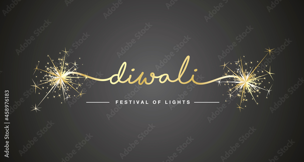 Diwali festival of light gold handwritten calligraphy typography ...