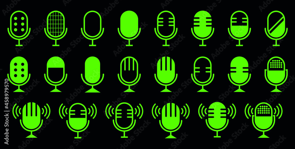 Green microphone vector icon set isolated. podcast icon vector. Voice ...