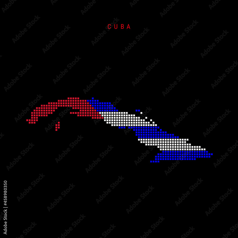 Square dots pattern map of Cuba. Dotted pixel map with flag colors ...