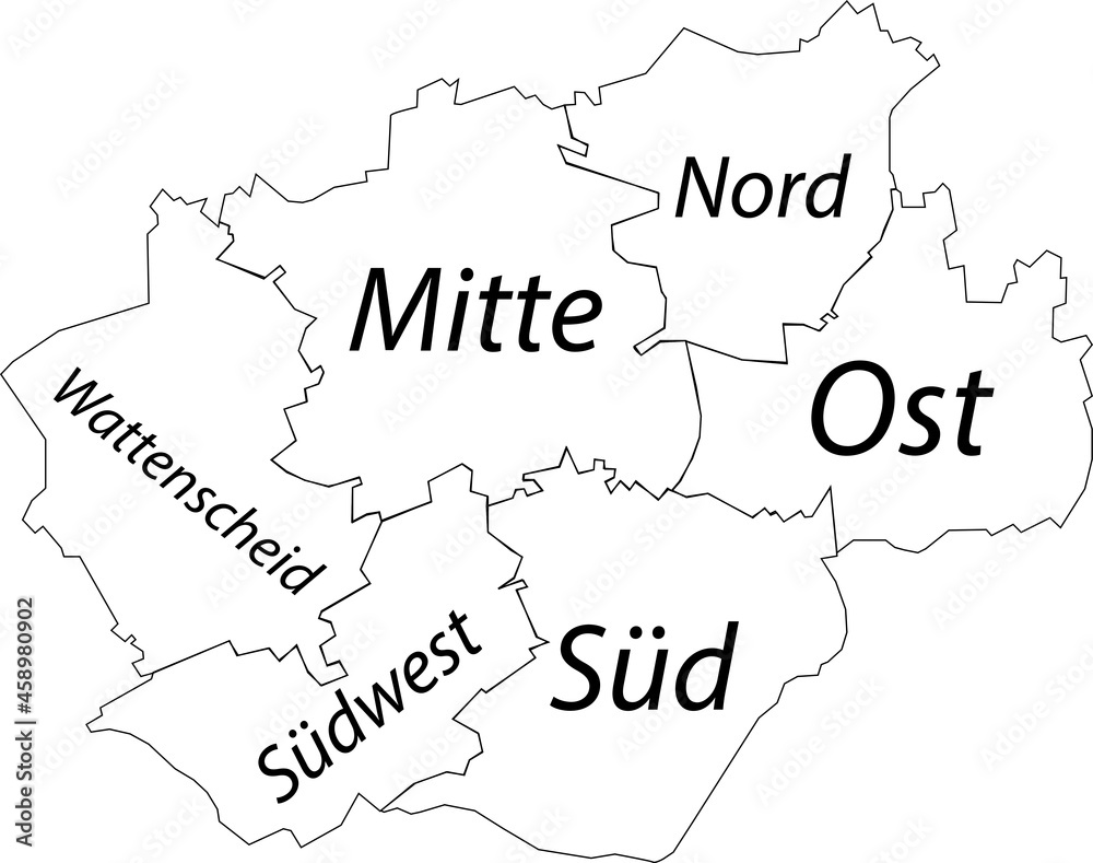 Simple white vector map with black borders and name tags of urban city ...