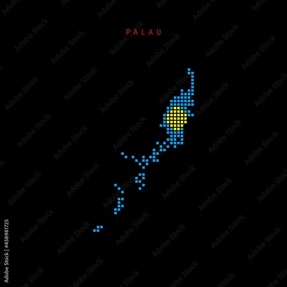 Square dots pattern map of Palau. Dotted pixel map with flag colors. Vector illustration Stock ...