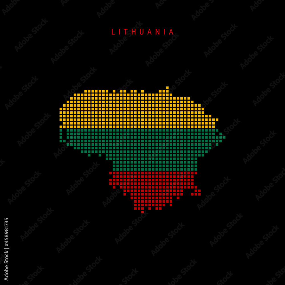 Square dots pattern map of Lithuania. Dotted pixel map with flag colors ...
