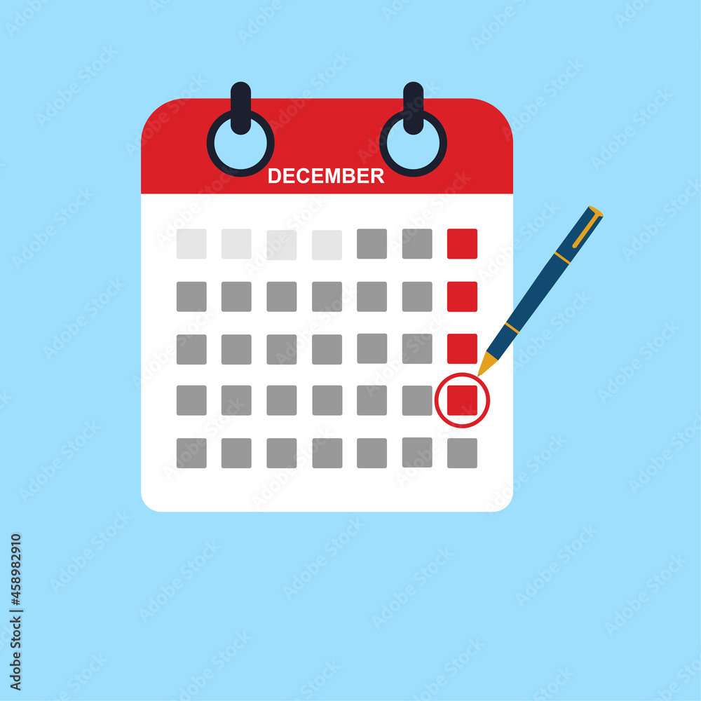 Mark calendar. Vector illustration flat style. Close-up hand ...