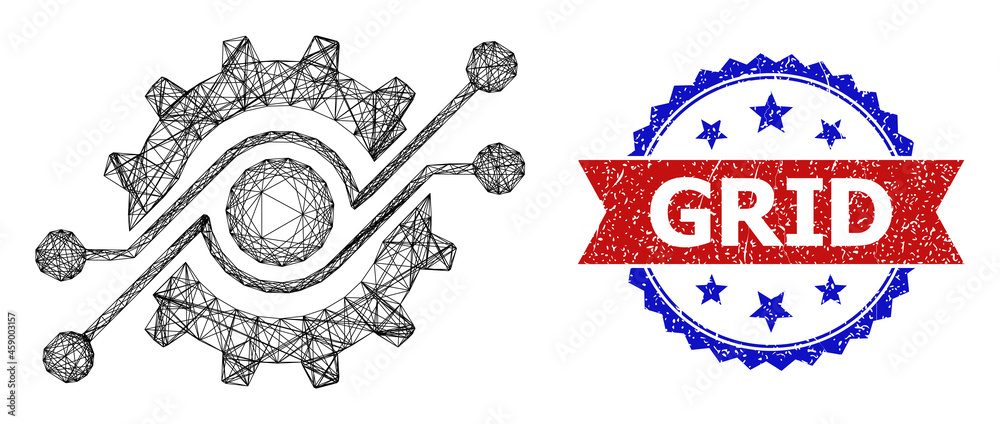Net mesh gear electronic component wireframe icon, and bicolor unclean ...