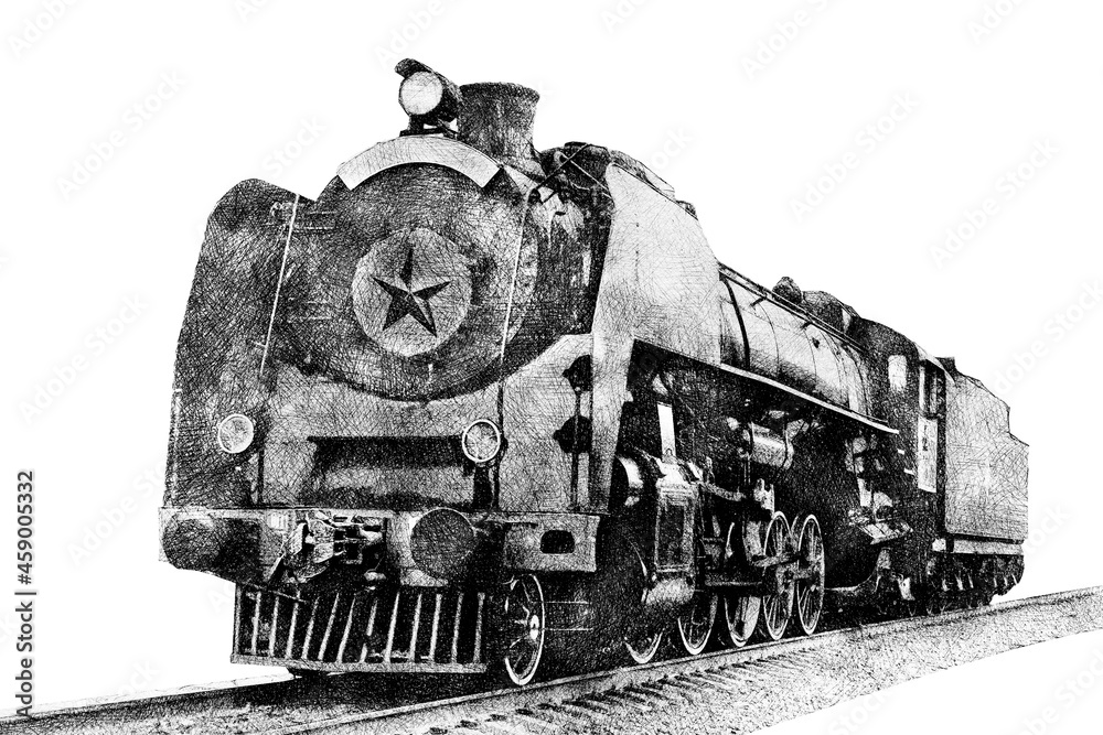 Vintage steam train locomotive. Old steam engine locomotive. Train ...