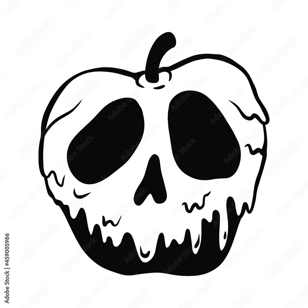 Apple skull cut file,Poison apple icon, black and white hand drawn line ...