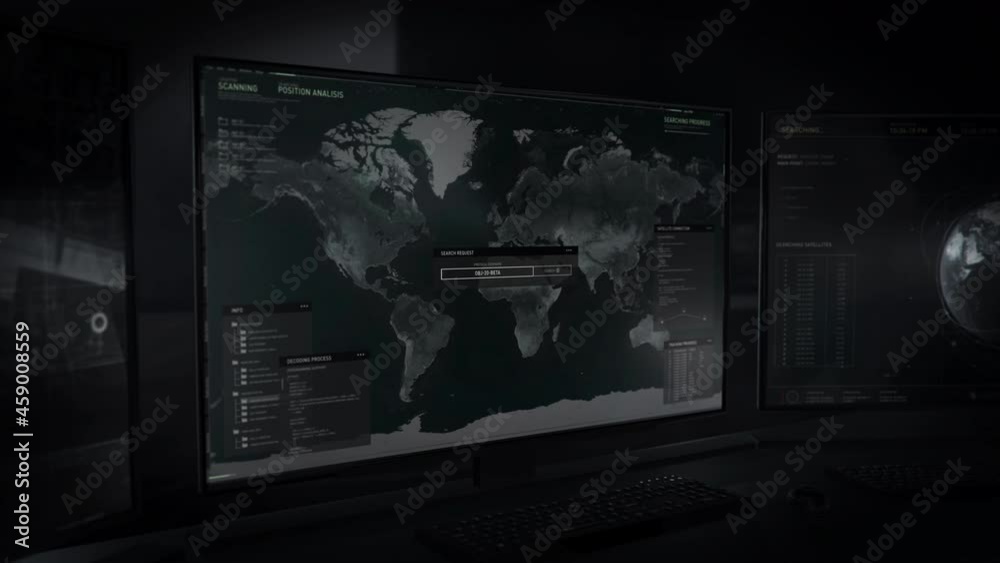 Three Computer Screens. Special Forces are Using their Most Advanced ...