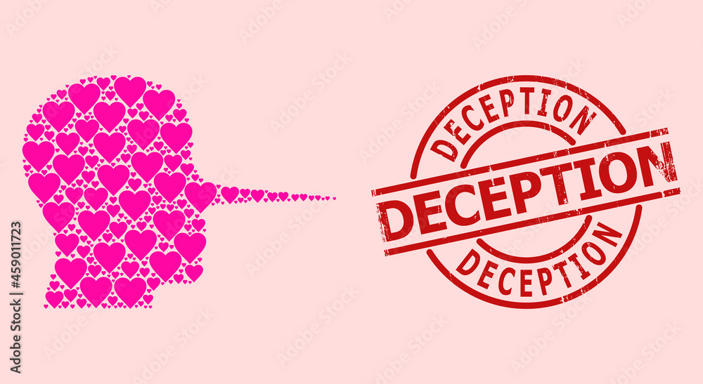 Vecteur Stock Distress Deception seal, and pink love heart pattern for ...