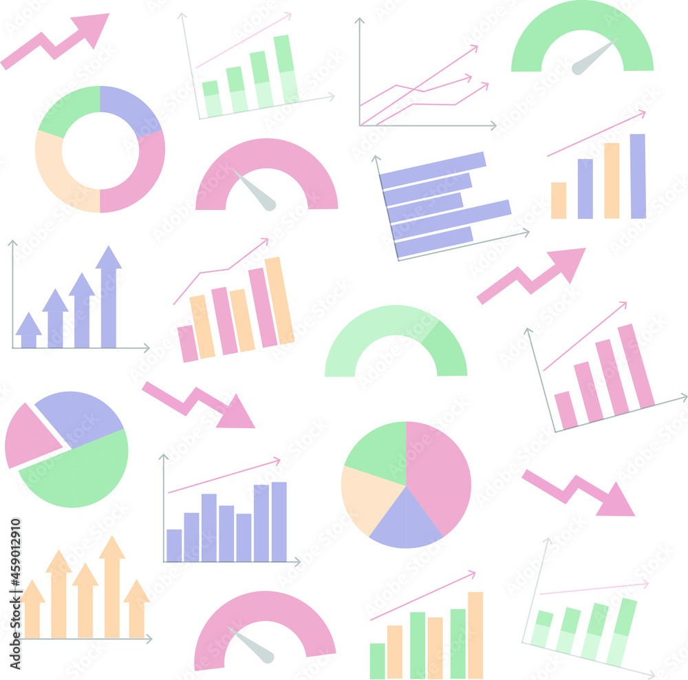 Vector of multiple colorful business charts including pie charts, bar ...