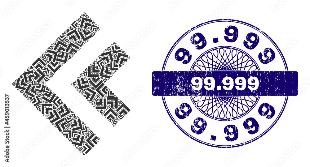 Recursion collage shift left and 99.999 round rubber stamp imitation ...