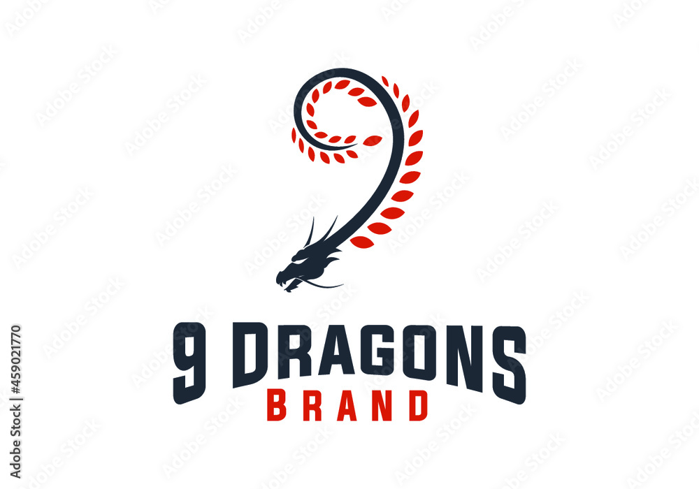 dragon and number nine logo, number nine shaped dragon logo design ...