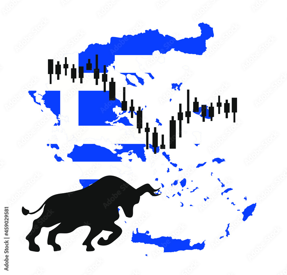 Greece economics vector illustration with flag of the Greece and ...