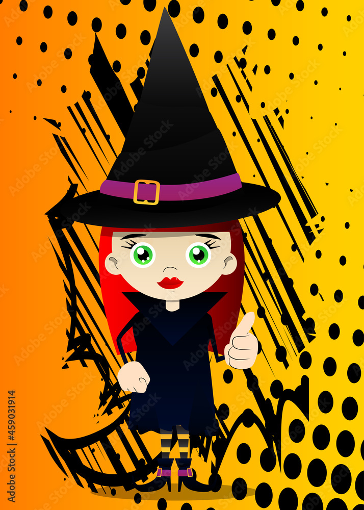 Kid dressed for Halloween making thumbs up sign. Vector cartoon ...