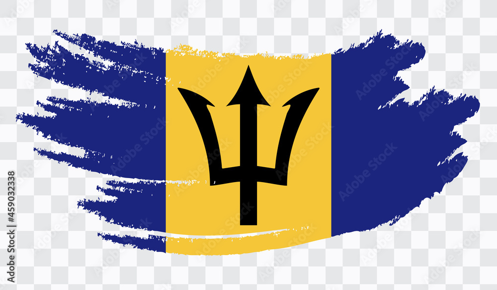 Grunge brush stroke with BARBADOS national flag. Watercolor painting ...