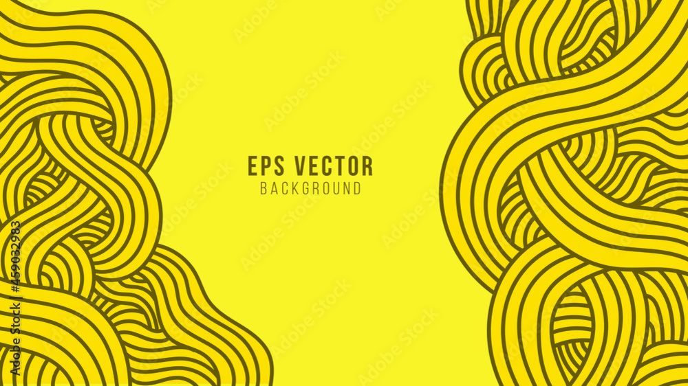 Yellow wavy lines abstract background with doodle outline wave style ...
