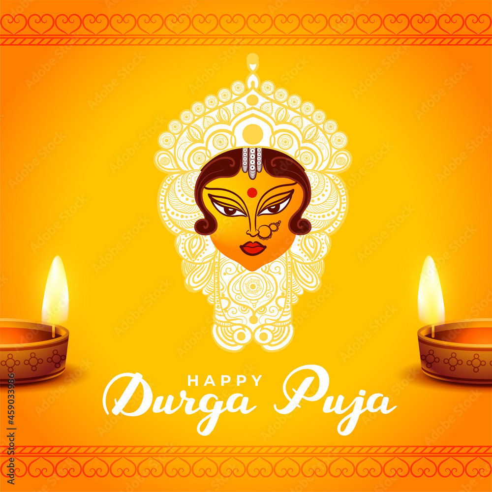 durga pooja festival card with realistic diya Stock Vector | Adobe Stock