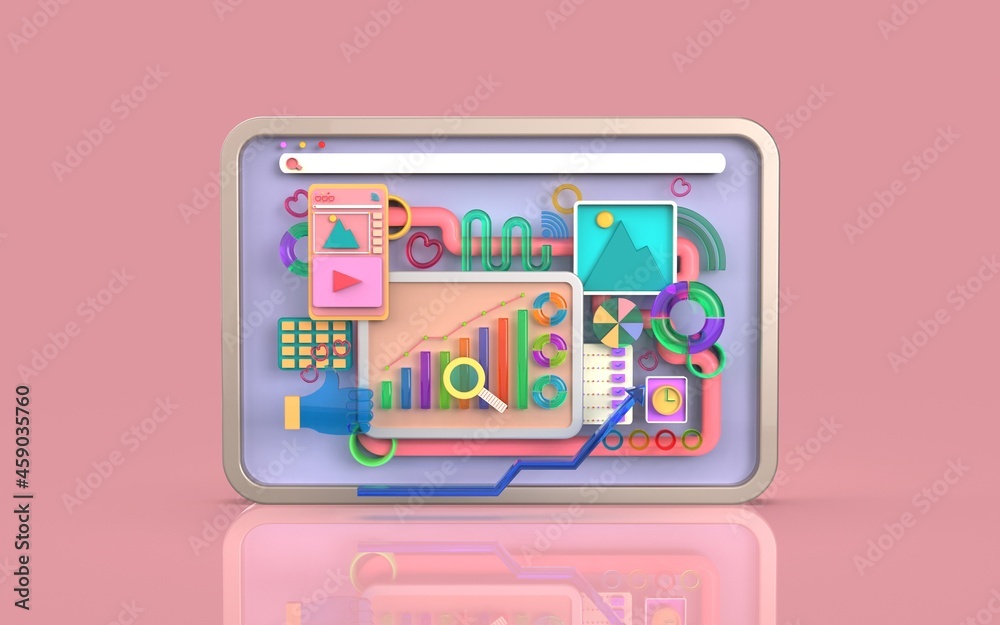 Mobile application software and web development with 3d shapes bar ...