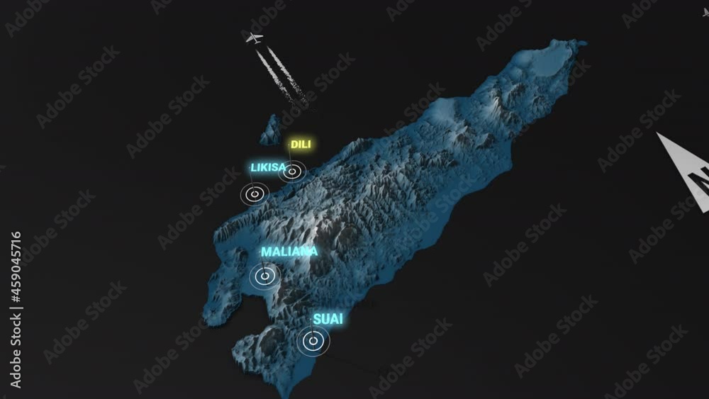 Seamless looping animation of the 3d terrain map at nighttime of East ...