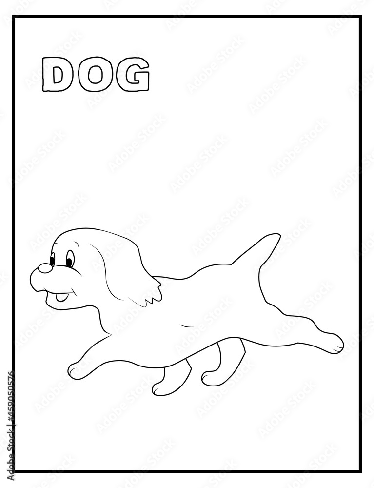 Cute puppy, little dog black and white coloring page with name. Great ...