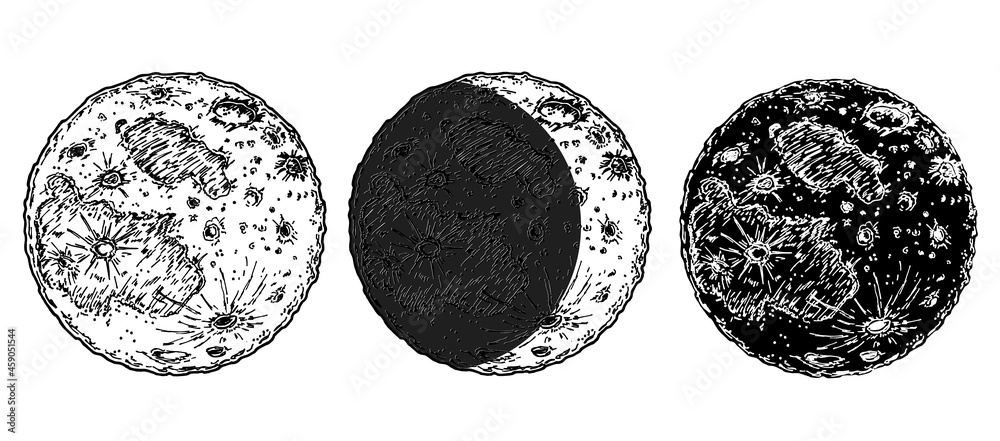 Moon phases. sketch Hand drawn vector illustration Stock Vector | Adobe ...