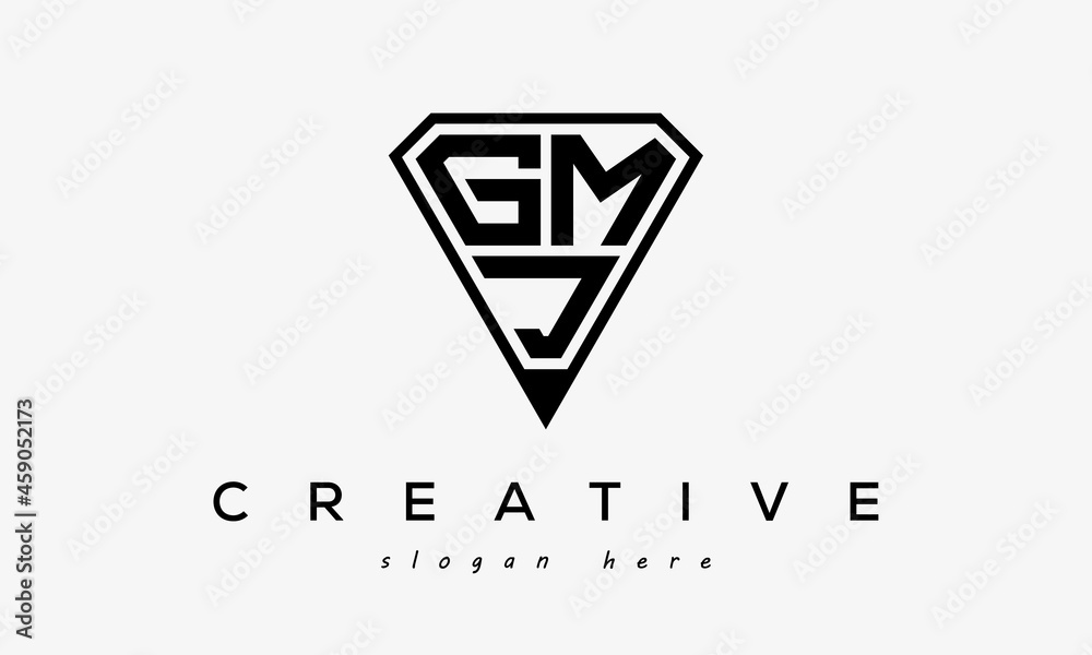 initial letters logo GMJ black monogram diamond pentagon shape Stock ...