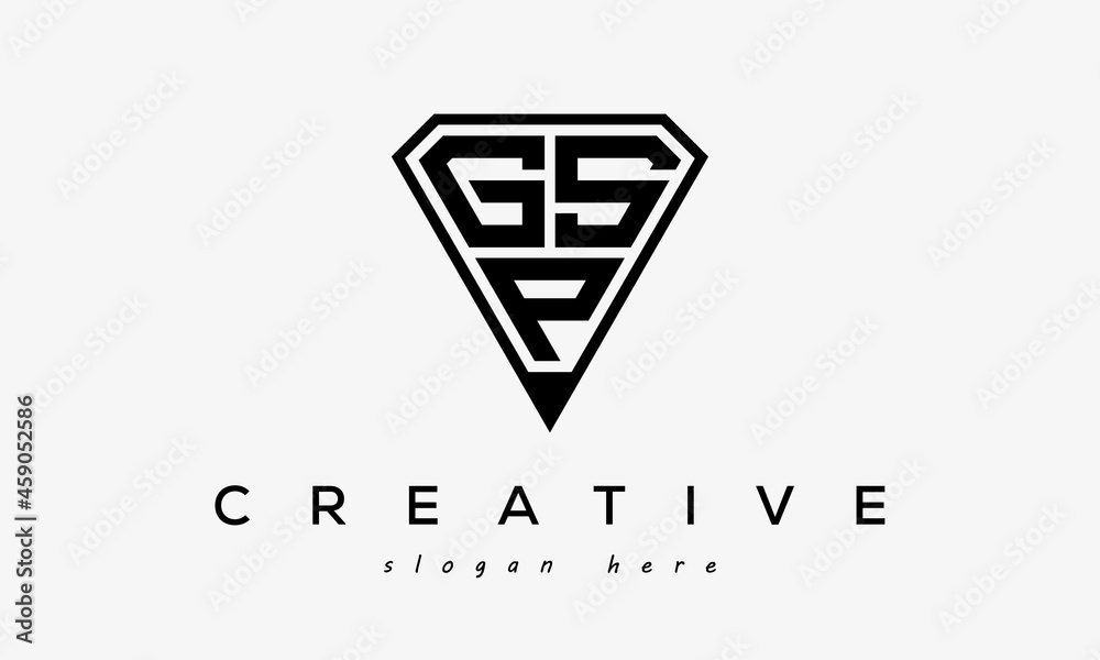 initial letters logo GSP black monogram diamond pentagon shape Stock ...
