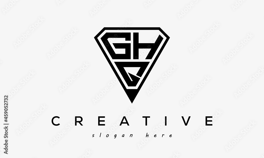 initial letters logo GHQ black monogram diamond pentagon shape Stock ...