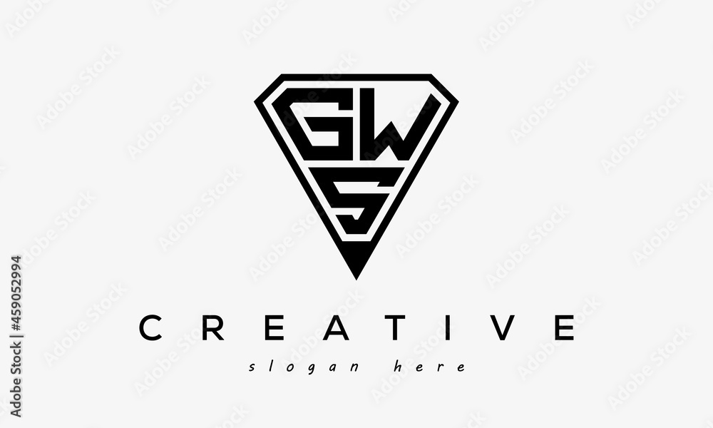 initial letters logo GWS black monogram diamond pentagon shape Stock ...