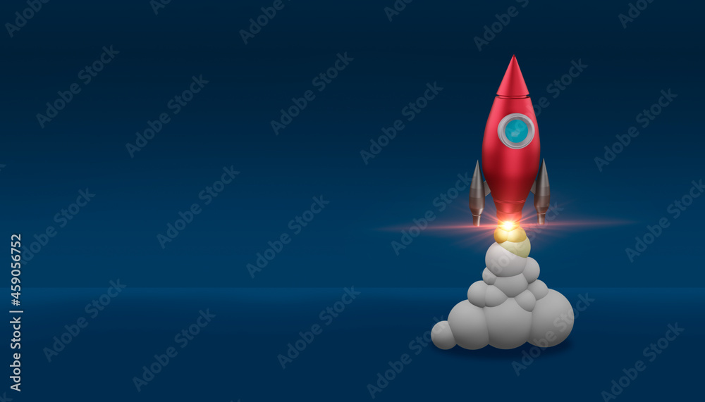 Rocket taking off as a startup. 3D rendering. Stock Illustration ...