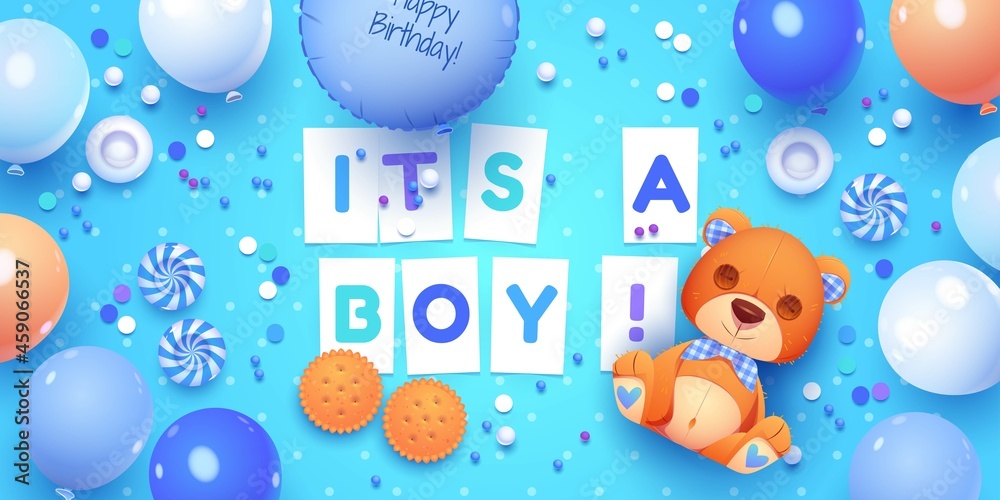 cartoon boy birthday objects collection vector design illustration ...