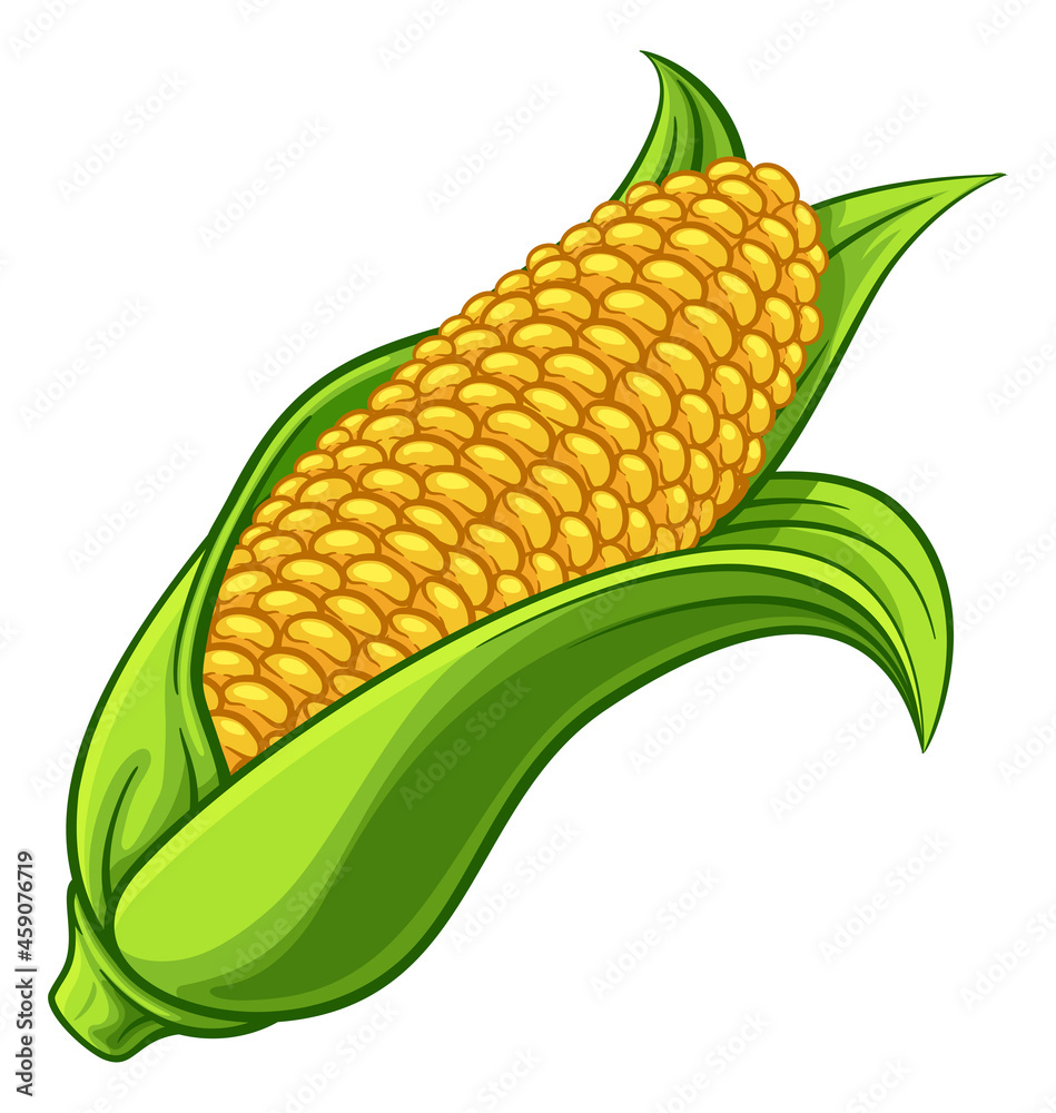 Sweet Corn Ear Maize Cob Cartoon Illustration Stock Vector | Adobe Stock