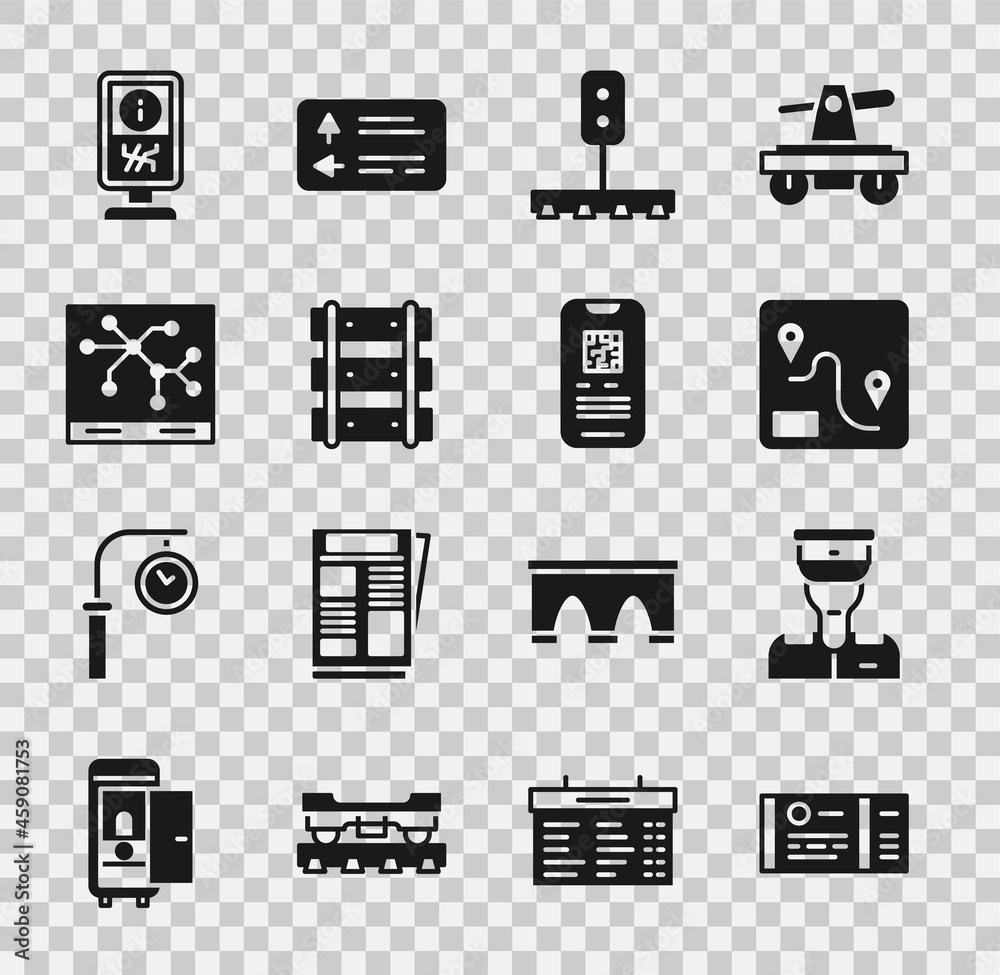 Set Train ticket, conductor, Route location, traffic light, Railway ...