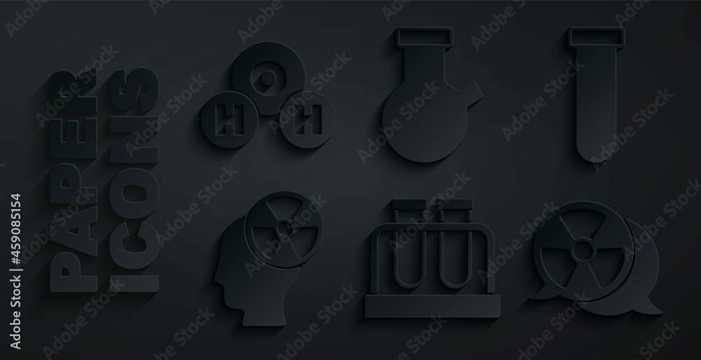 Set Test tube and flask, Head radiation symbol, Radioactive, and ...