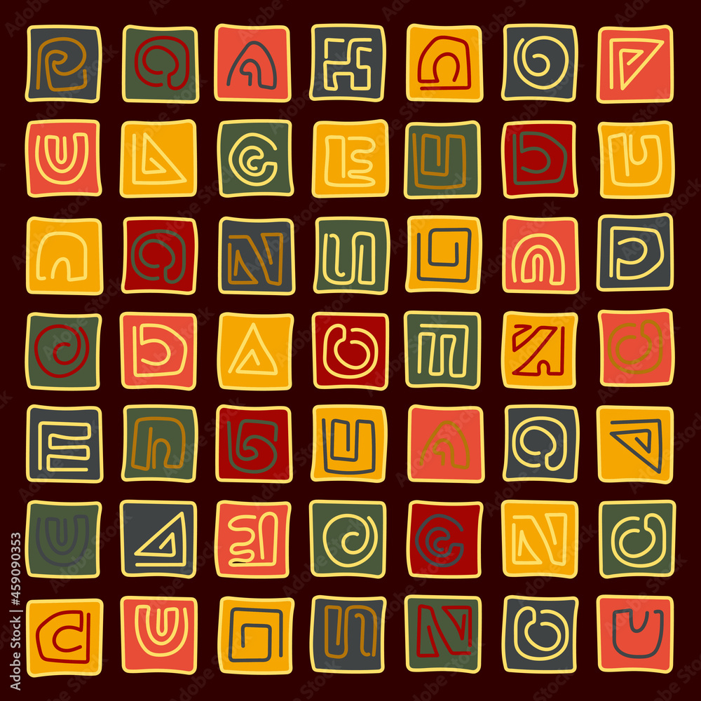 Vector poster with Ancient tribal ethnic symbols . Ritual screen ...