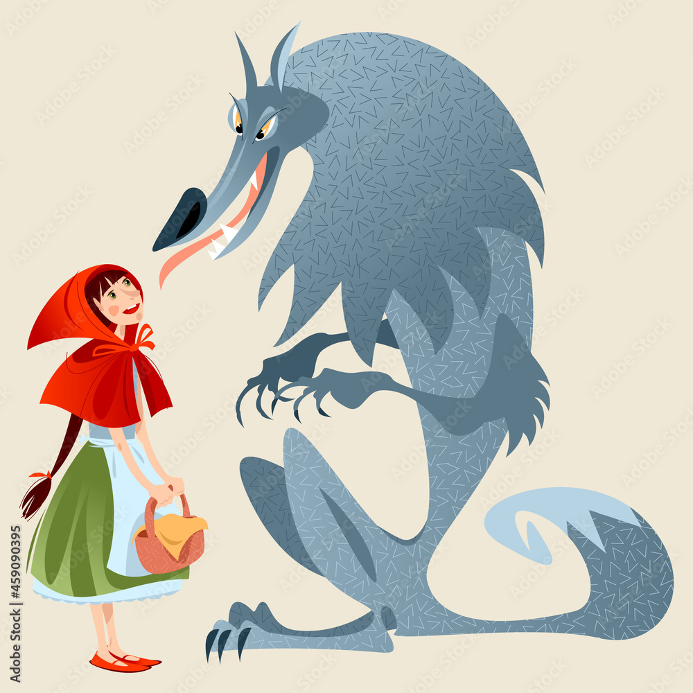 Little Red Riding Hood and Big Bad Wolf. European folk tale. Stock ...