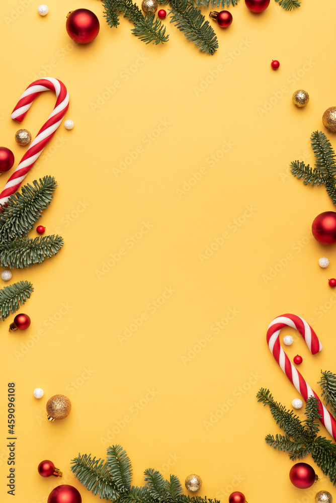 Yellow Christmas background with holiday frame Stock Photo | Adobe Stock