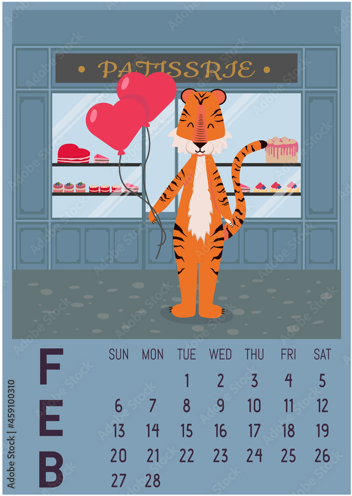 Vector vertical wall calendar template for February 2022 A4 A3 A2 A5 ...