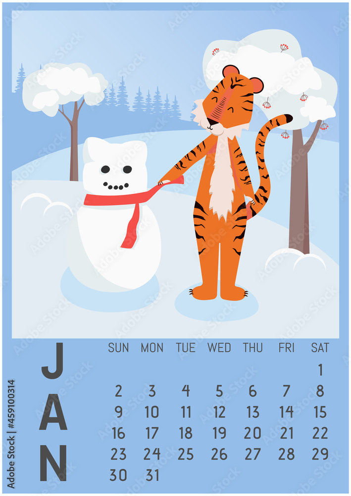 Vector vertical wall calendar template for January 2022 A4 A3 A2 A5 ...