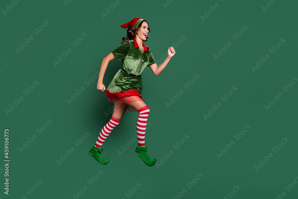 Full length body size view of attractive cheerful motivated girl elf ...