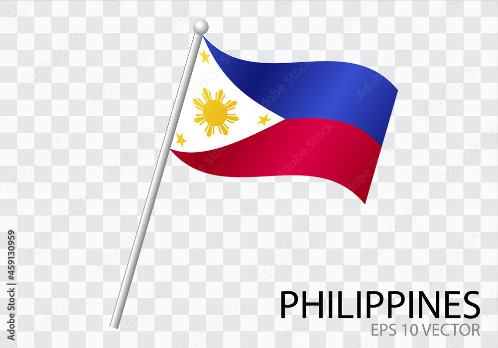 Flag of PHILIPPINES with flag pole waving in wind.Vector illustration ...