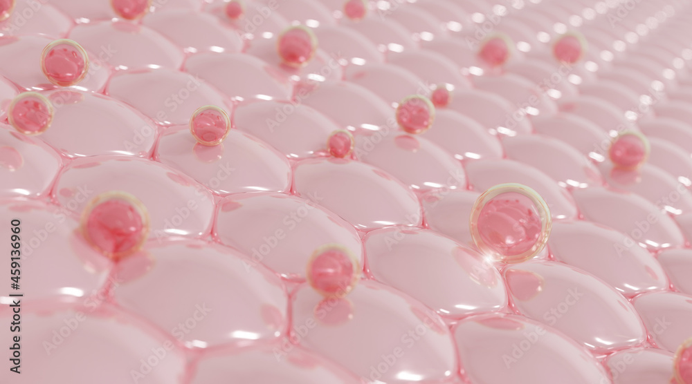 3d skin cell microscope, saggy skin of the skin cell, skin layer up. 3d ...