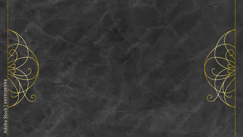 Black paper background, gold fancy design elements on border, crumpled ...