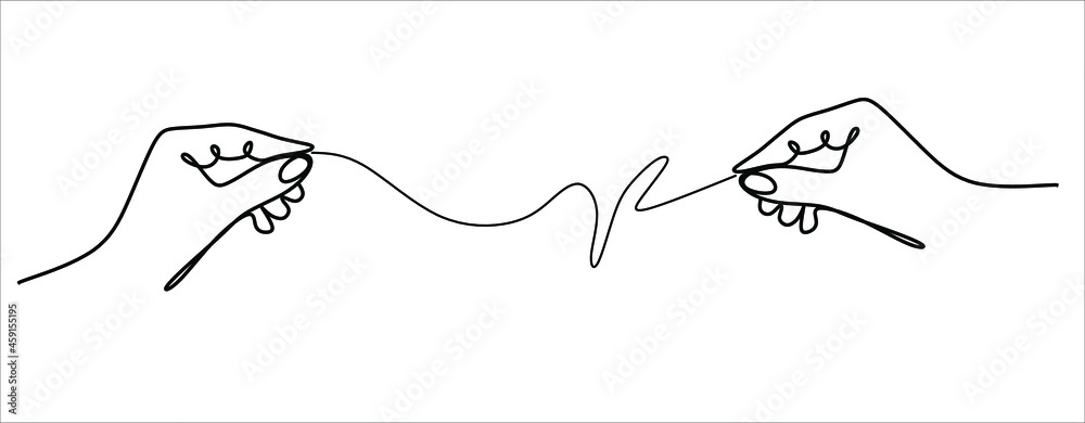 continuous drawing of a single line of a man's hand connected by a thin ...