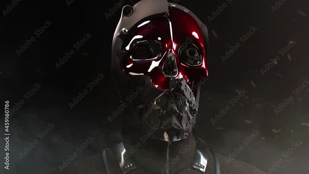 3D composite illustration of Cyborg with a skull face pilot, aviator ...