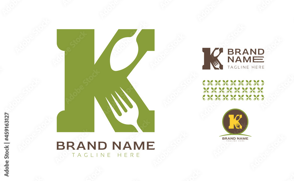Creative bold letter K logo using Fork and Spoon for food business ...