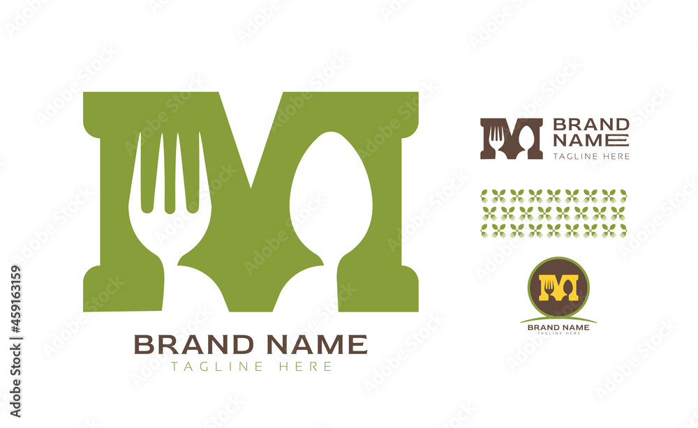 Creative bold letter M logo using Fork and Spoon for food business ...